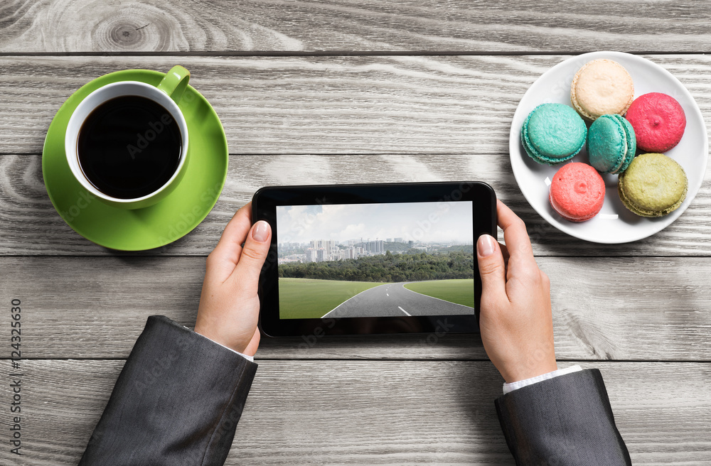 Businesswoman having coffee break Stock-Foto | Adobe Stock