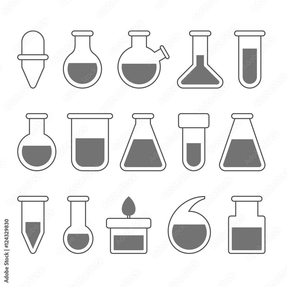 Chemical Laboratory Equipment Icons Set on White Background. Vector ...