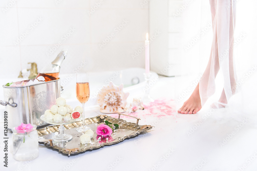 elegant and gentle female legs stepping carefully to the place with ...