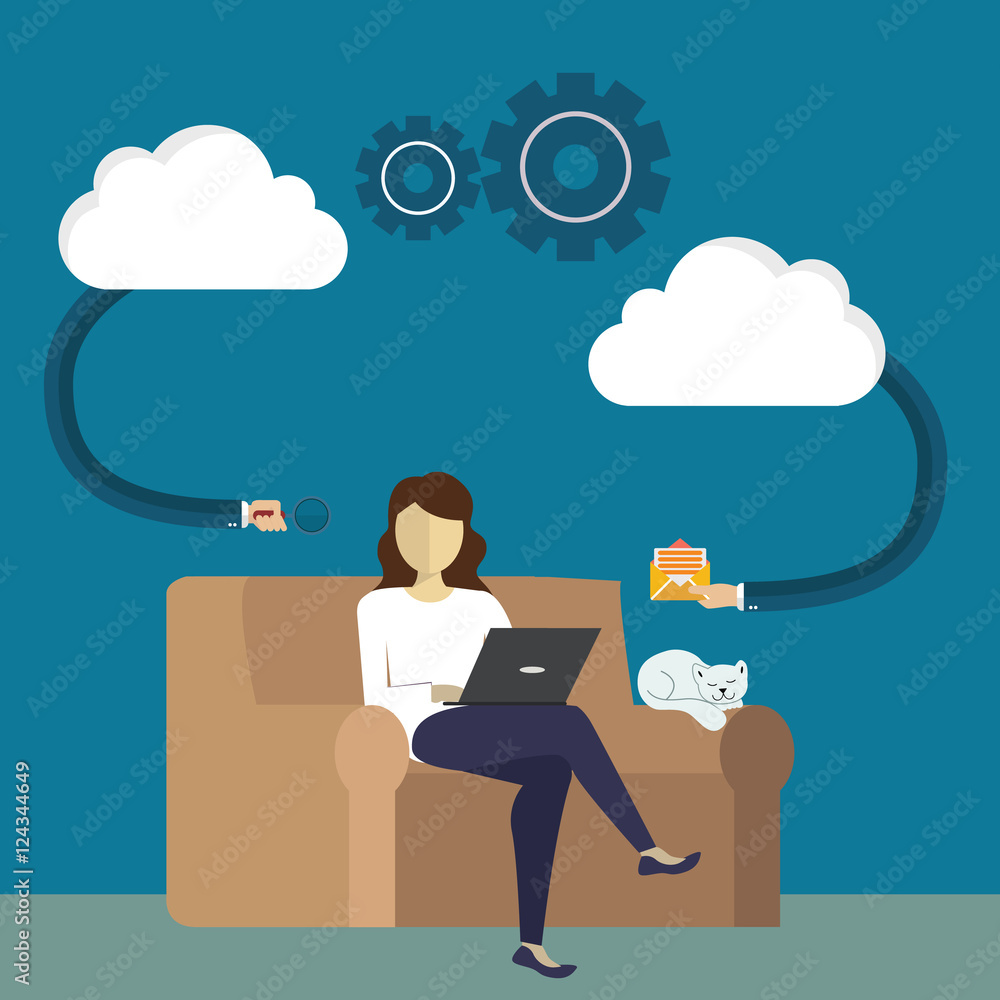 Cloud computing internet concept with computer laptop monitor user ...