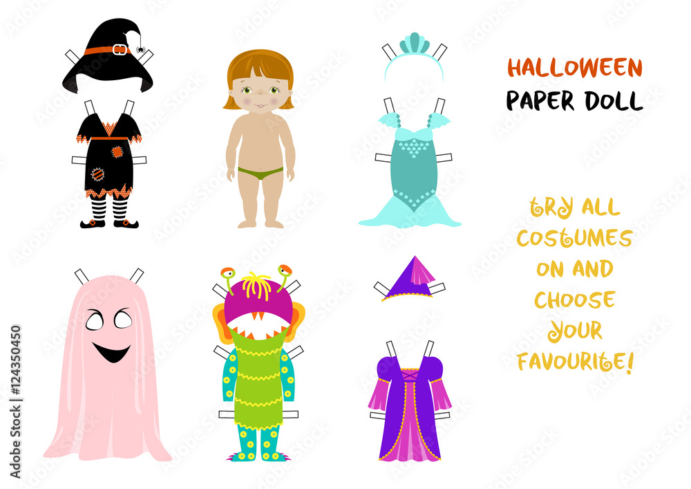 Halloween paper doll cartoon vector Stock Vector | Adobe Stock