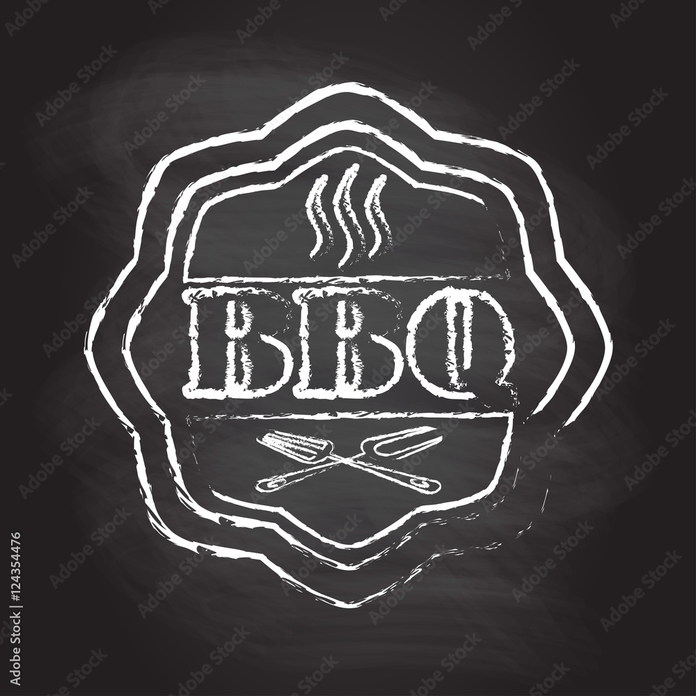 Barbecue label or BBQ stamp isolated on blackboard texture with chalk ...