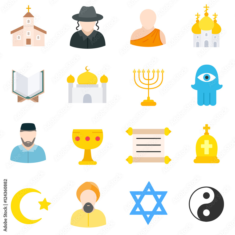 religion, icons set. belief in a higher power, symbols collection ...