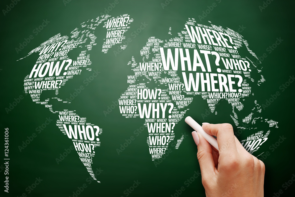 Question Words World Map in Typography word cloud, business concept on ...