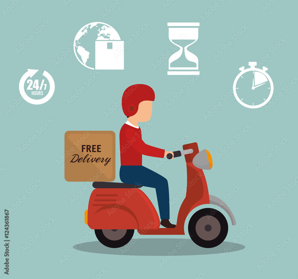 free delivery boy driver motr bike set icon vector illustration Stock ...