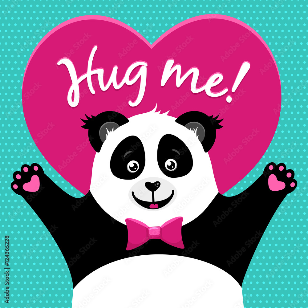 Hug me! Cartoon funny cute little panda rising Hug me! Cartoon funny ...