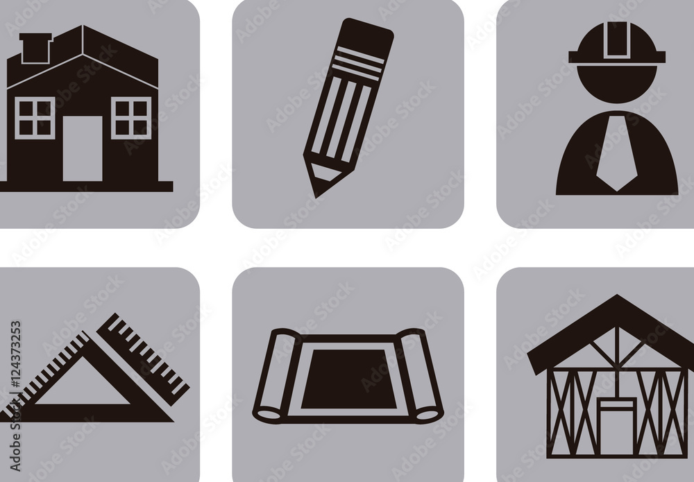 9 Square Grayscale Construction and Architecture Icons Stock Template ...
