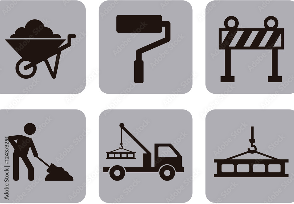 Black and White Construction and Heavy Equipment Icons Set Stock ...