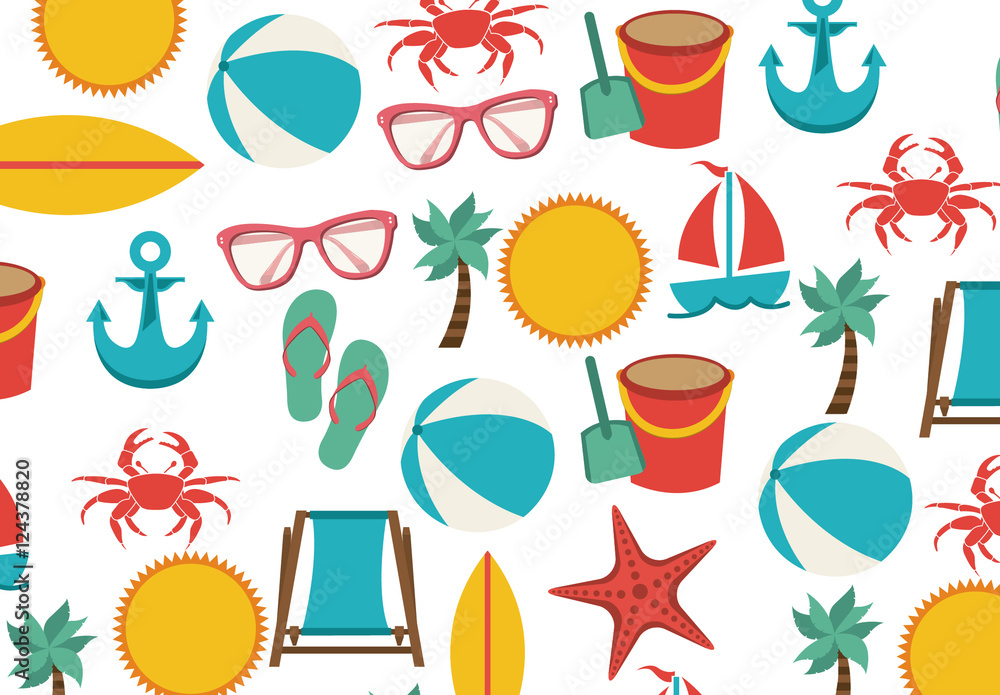 Colorful Summer Beach Vacation Elements Pattern Set Stock Template ...