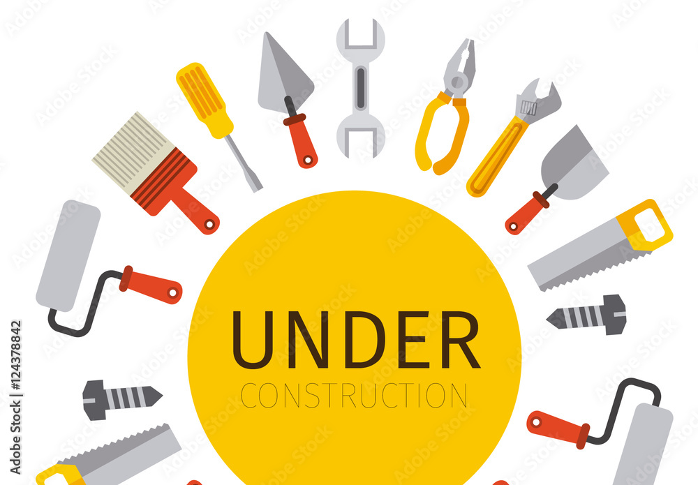 Tool and Painting Icons Surrounding "Under Construction" Circle Stock ...
