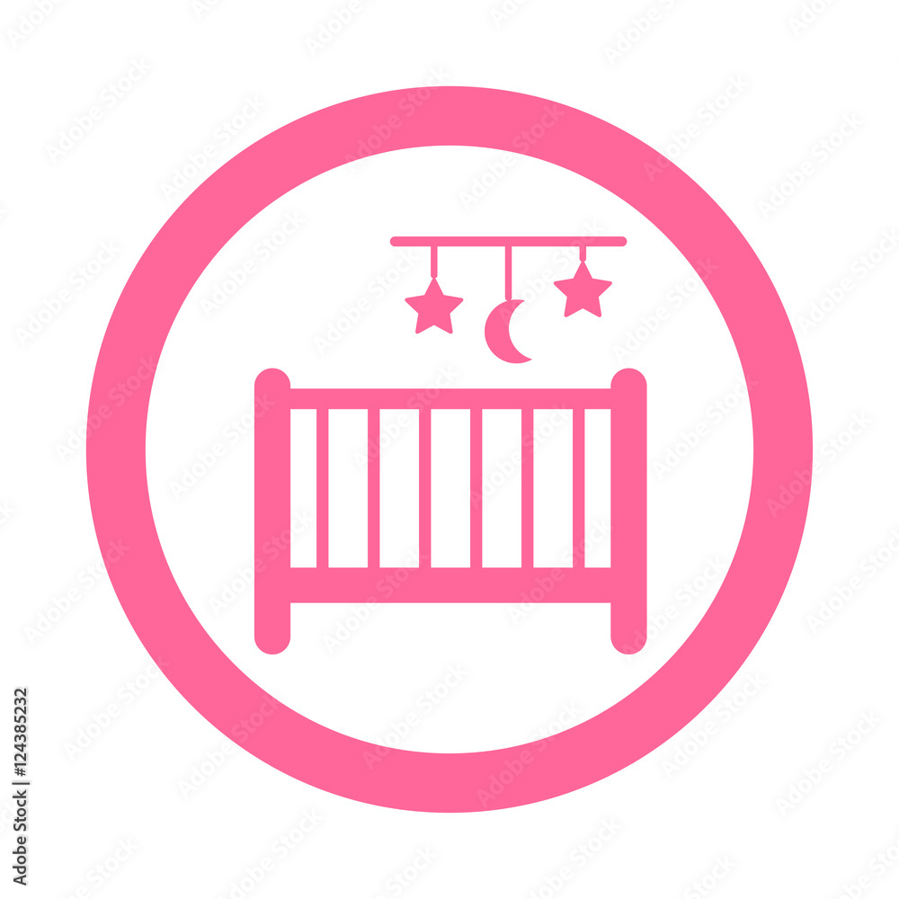 Icono plano cuna con juguete movil en circulo color rosa Stock ...