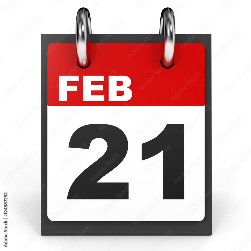 February 21. Calendar on white background. Stock Illustration | Adobe Stock