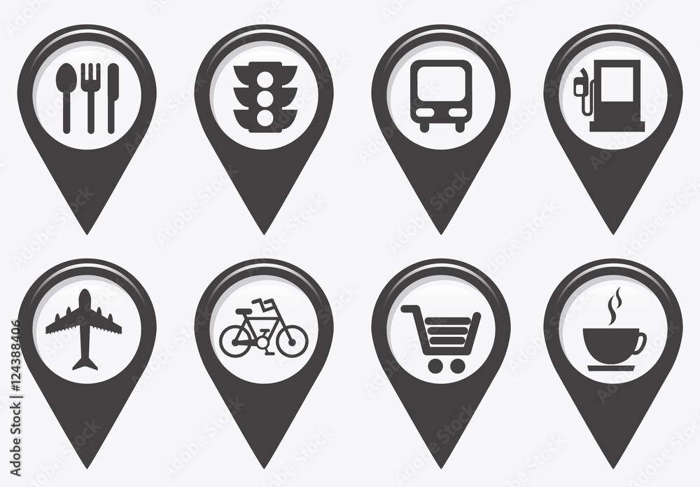 20 Grayscale GPS and Map Locator Icons with Pictograms Inset Stock ...