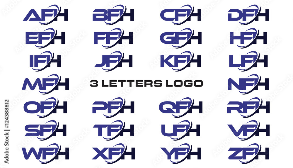 3 letters modern generic swoosh logo AFH, BFH, CFH, DFH, EFH, FFH, GFH ...