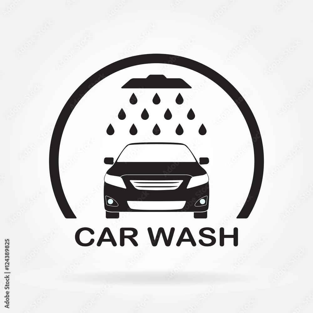 Car wash icon or label with auto shower and water drops. Vector ...