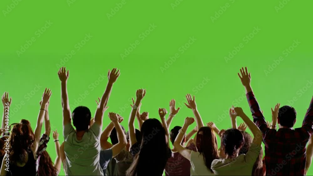 Crowd of fans dancing on green screen. Concert, jumping, Dancing. Slow ...