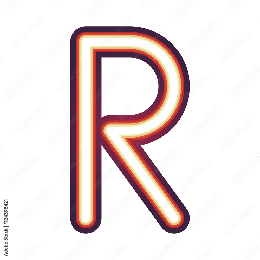 Glowing neon colorful letter R over white background. vector ...