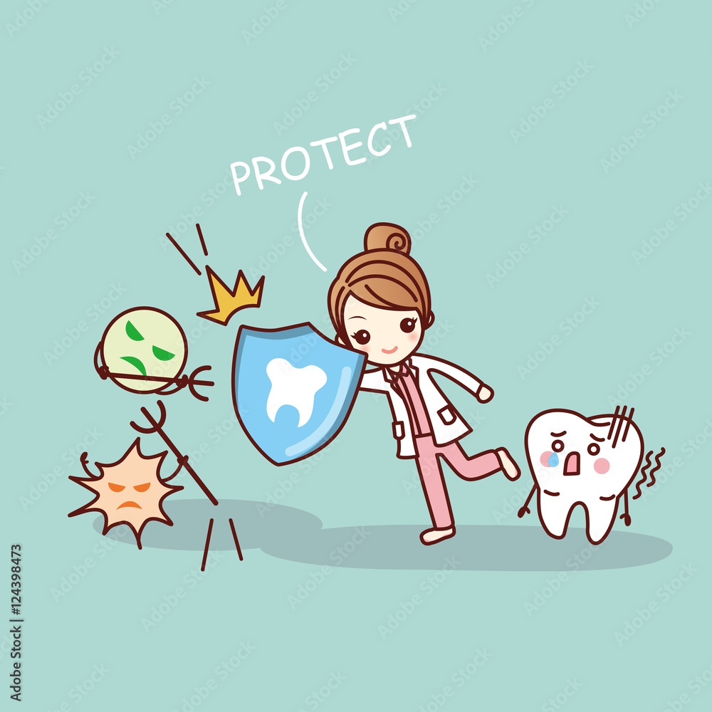 health cartoon tooth with shield Stock Vector | Adobe Stock
