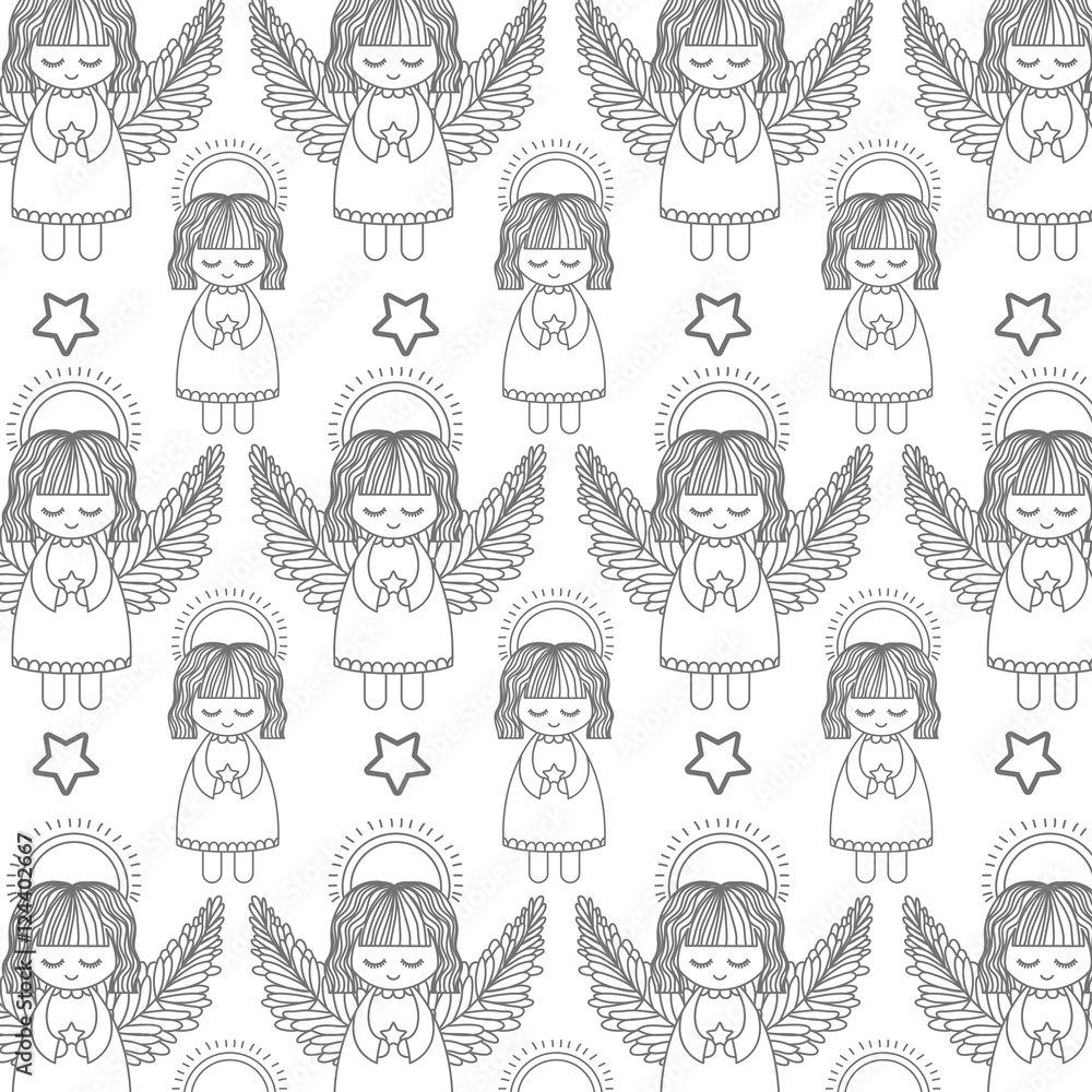 cute angel and star shape icon background. draw and sketch design ...