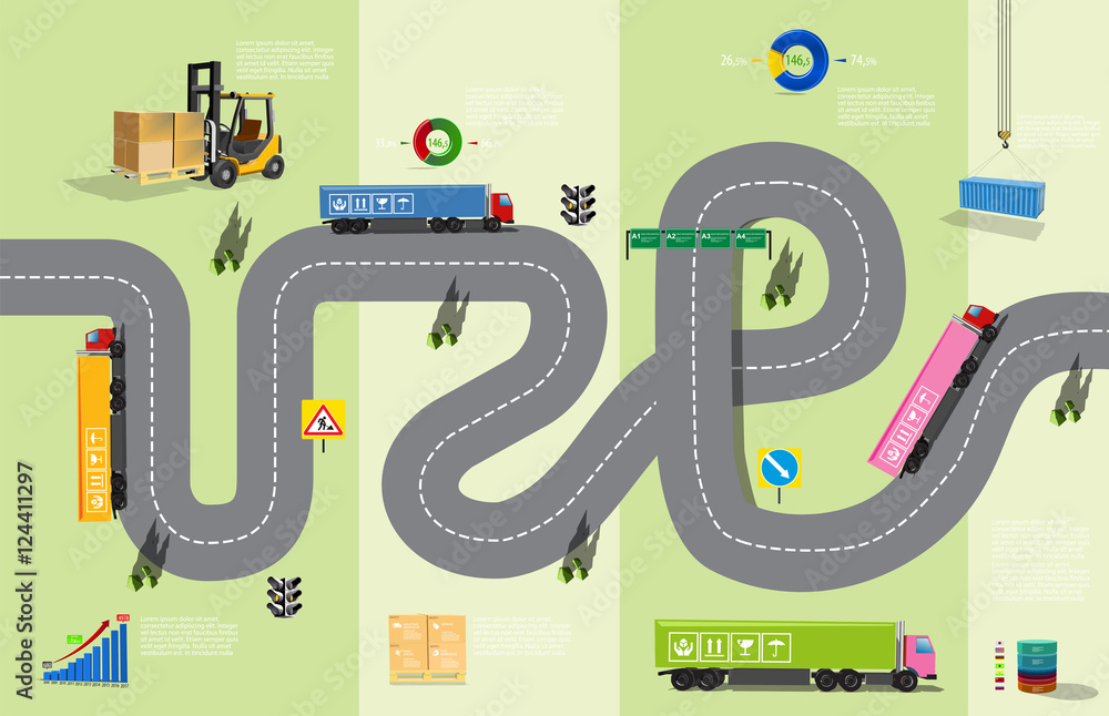 Road map infographics top view and warehouse Stock Vector | Adobe Stock