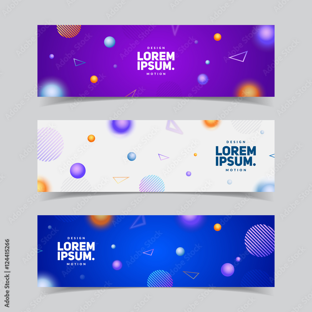 2d motion banners. Colorful geometric shapes composition. Trendy design ...