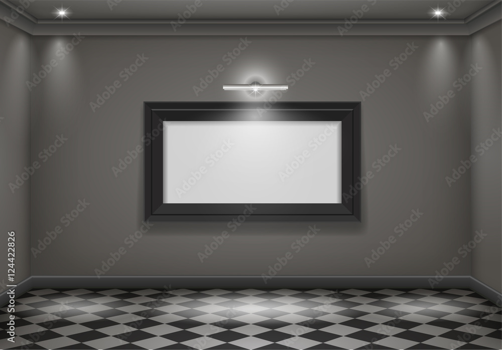 The interior of a dark room with the lower lights and the big picture ...