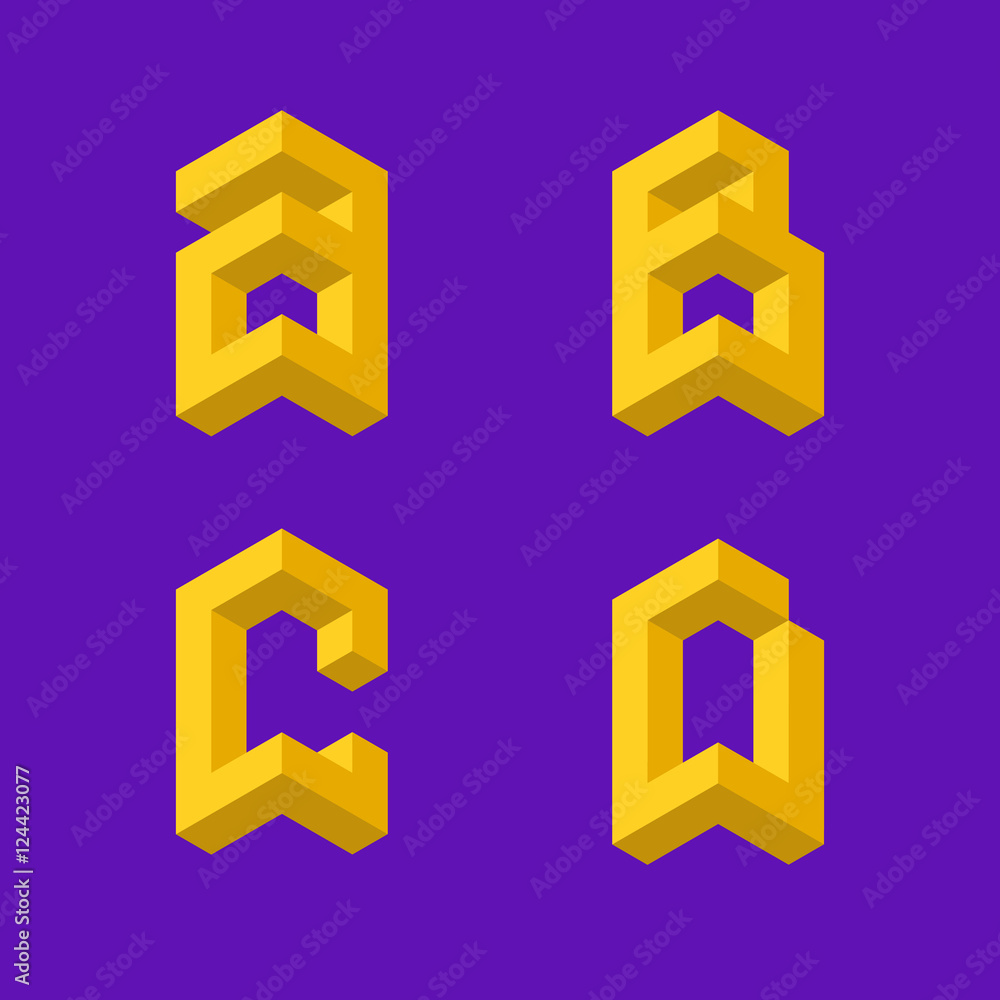 3d isometric alphabet. Letters "A,B,C,D". Vector illustration. Stock ...