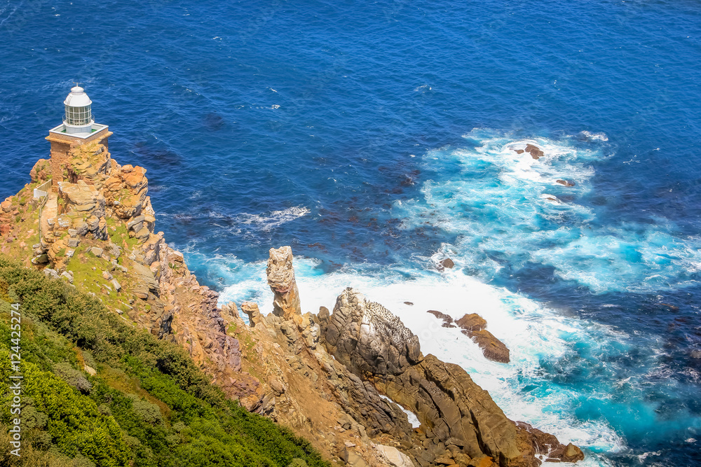 The new lighthouse of Cape Point in Cape of Good Hope Nature Reserve in ...