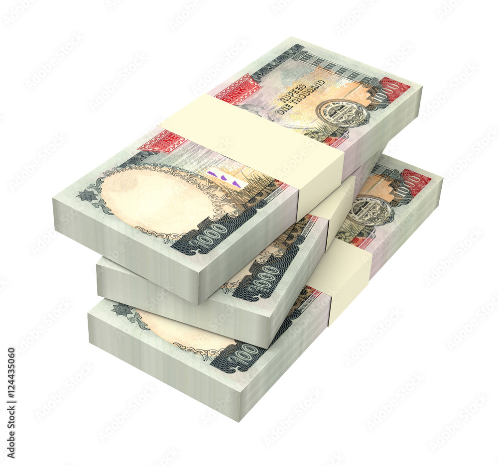 Nepalese rupee bills isolated on white background. 3D illustration ...