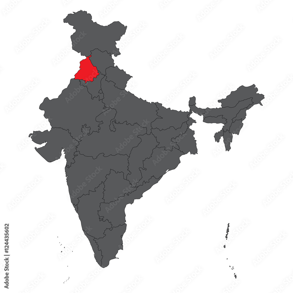 Punjab red on gray India map vector Stock Vector | Adobe Stock