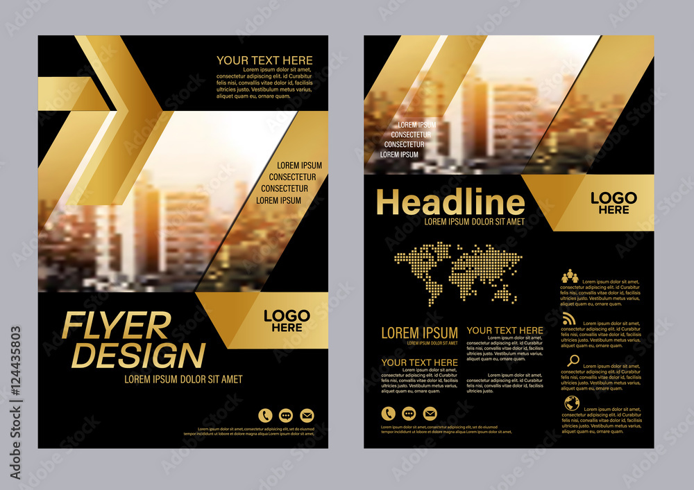 Gold Brochure Layout design template. Business Annual Report Flyer ...