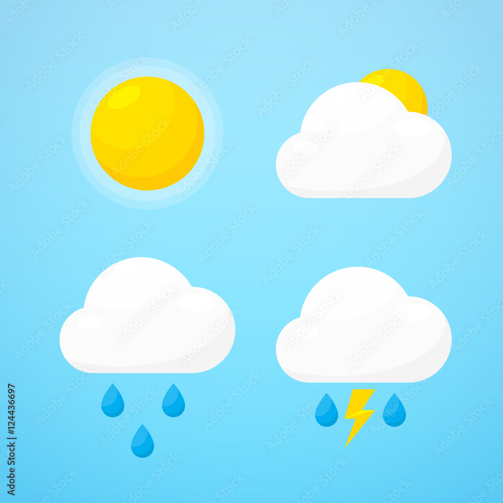 Cute cartoon weather icons set vector isolated Stock Vector | Adobe Stock