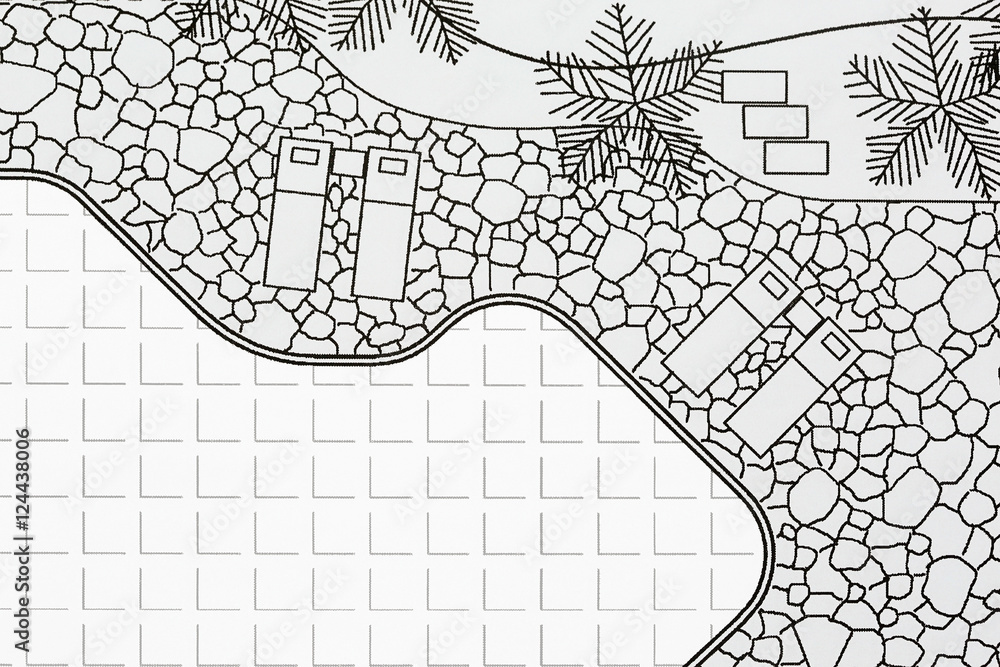 Landscape architect design pool patio plan Stock Photo | Adobe Stock