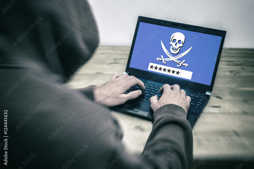 Back view of a hacker wearing a hoodie and stealing a password. Stock ...