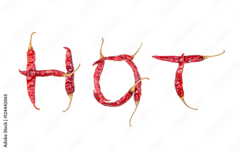 Hot chilli alphabet isolated on white background.Dried hot chill Stock ...