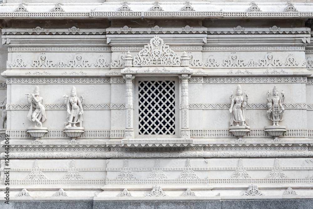 Exterior of the Hindu temple, BAPS Shri Swaminarayan Mandir, in Neasden ...