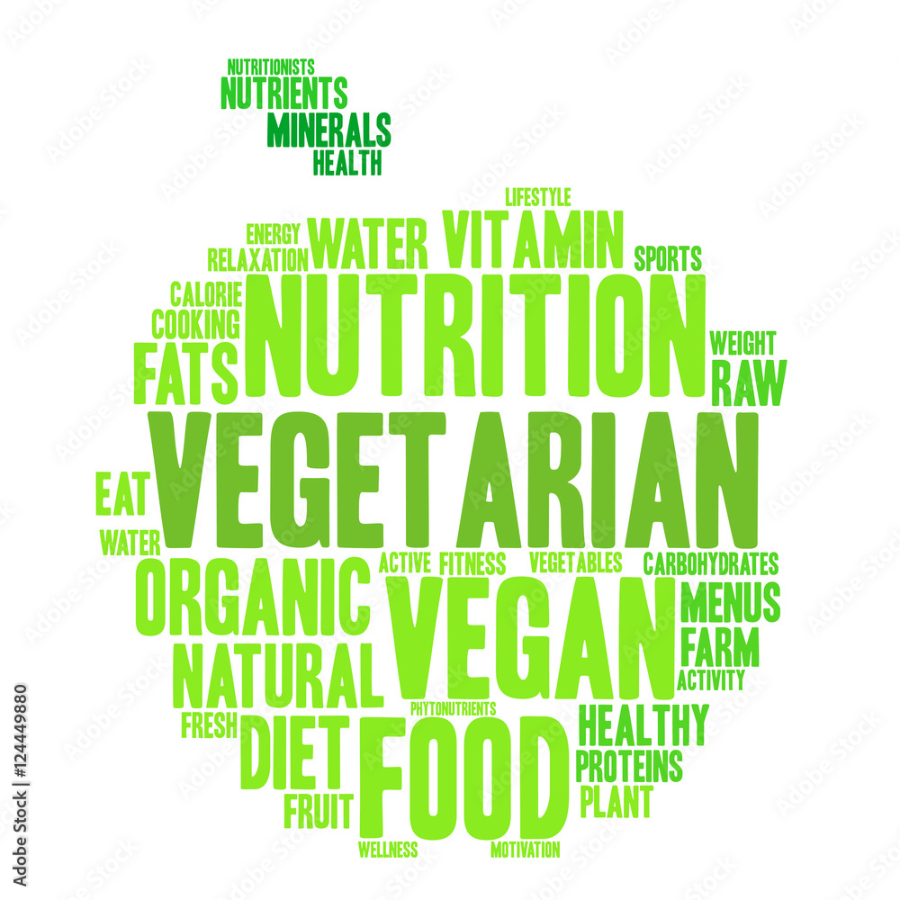 Vegetarian word cloud in shape of apple, white background, healthy ...