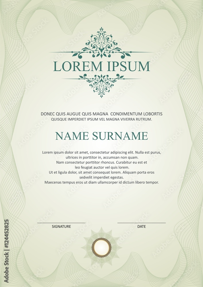 Guilloche frame for certificate, diploma Template Design Stock Vector ...