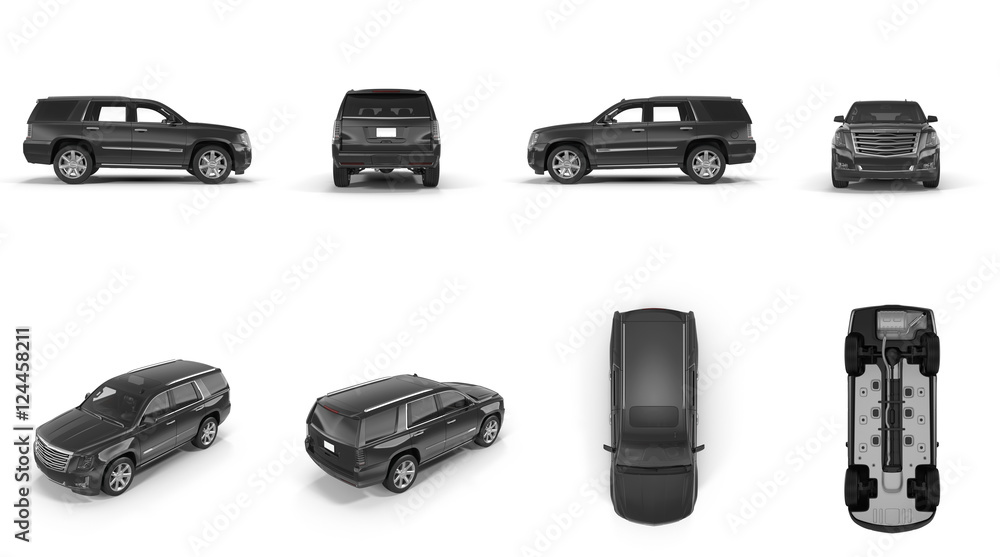 4x4 suv car renders set from different angles on white. 3D illustration ...
