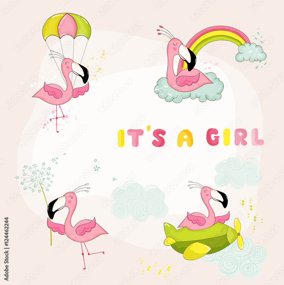 Baby Flamingo Set - Baby Shower or Arrival Card - in vector Stock ...