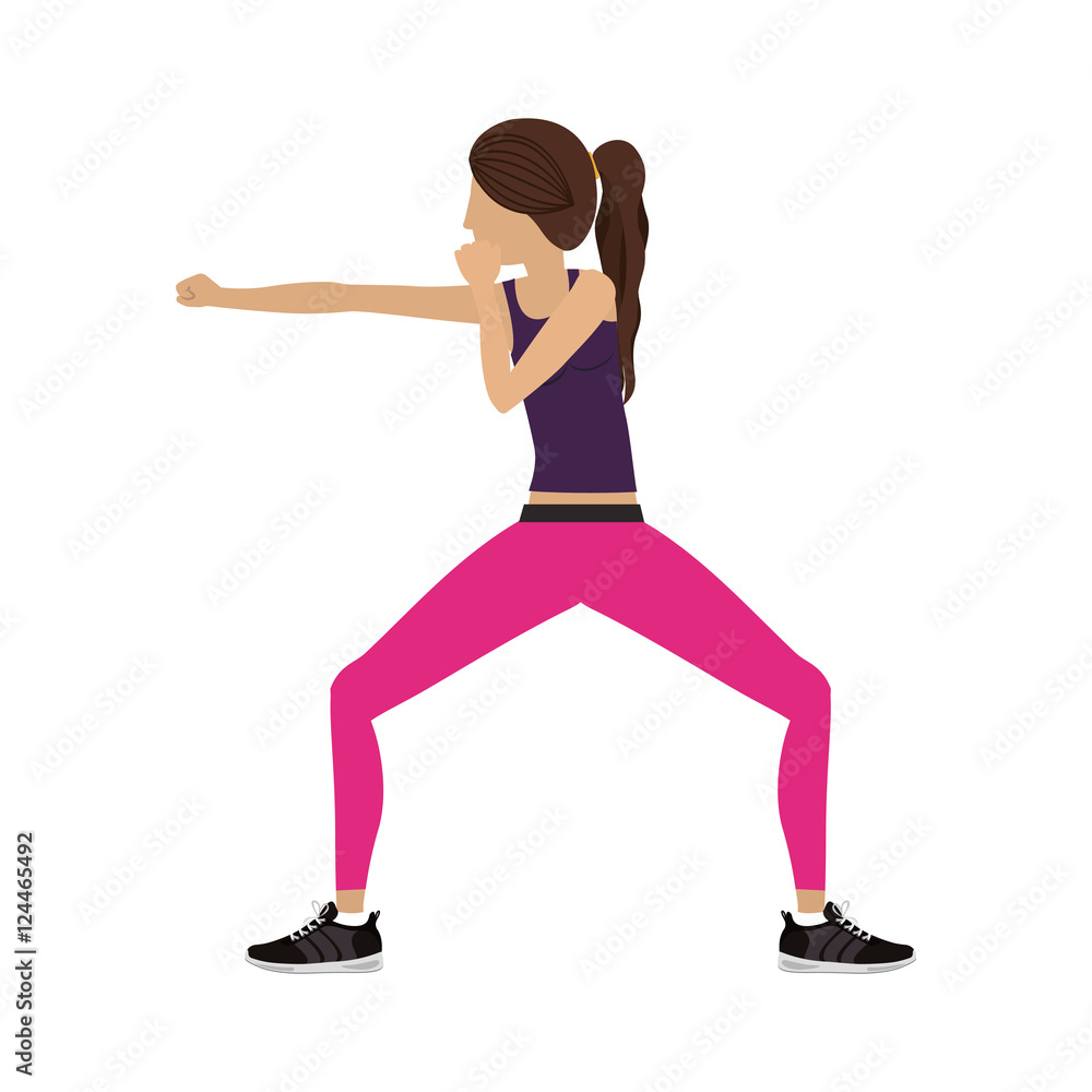 silhouette color woman martial arts defense position fist vector ...