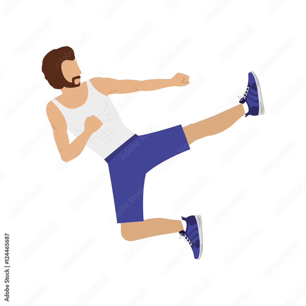 silhouette color man martial arts flying kick vector illustration Stock ...