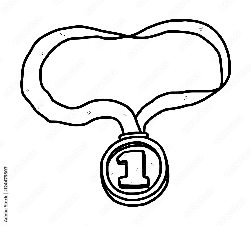 first medal / cartoon vector and illustration, black and white, hand ...