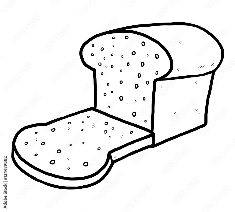 bread / cartoon vector and illustration, black and white, hand drawn ...