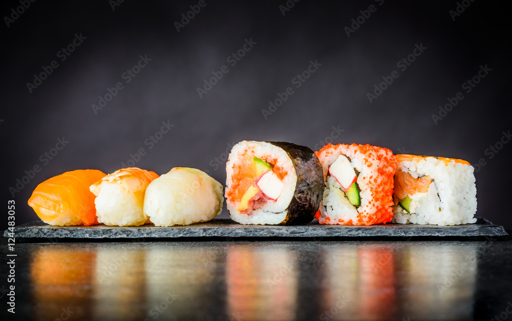 Sushi Rolls with Surimi and Smoked Salmon Stock Photo | Adobe Stock