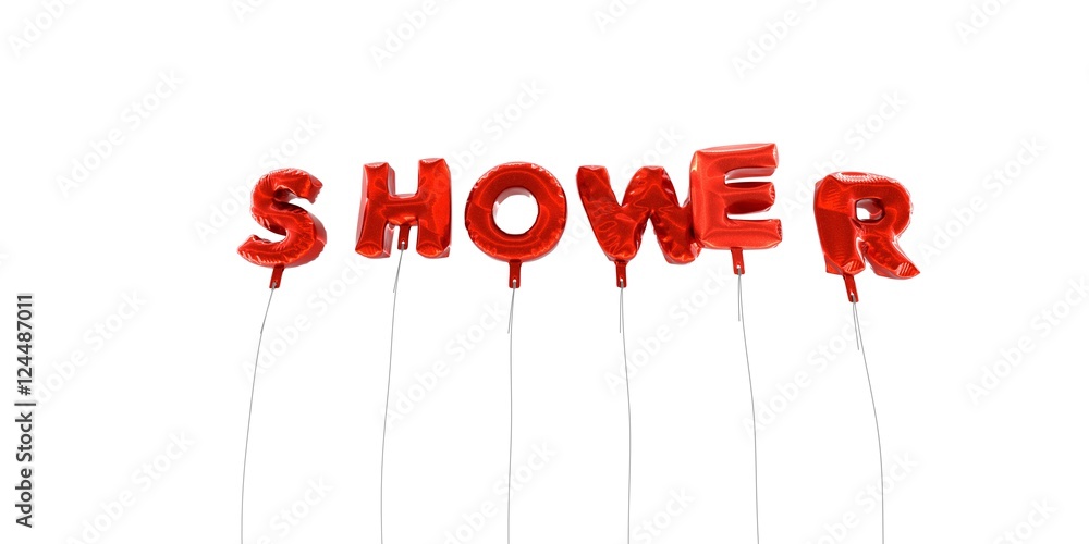 Illustrazione Stock SHOWER - word made from red foil balloons - 3D ...