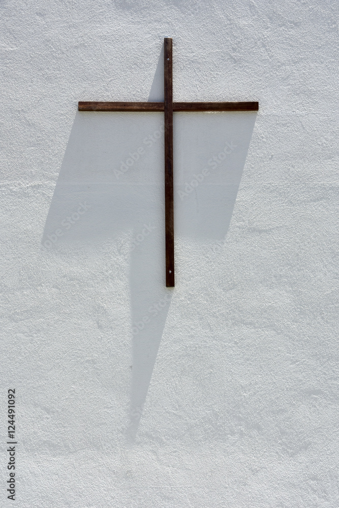 The cross on the wall of a church in San Francisco. Stock Photo | Adobe ...