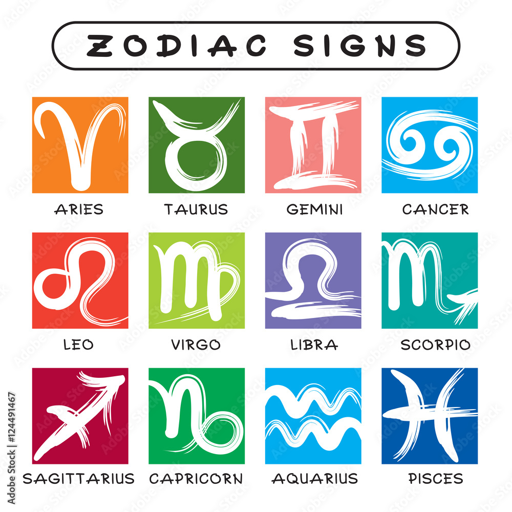 Vector Icons of Zodiac Signs. Set of Colored Zodiac Symbols in Square ...