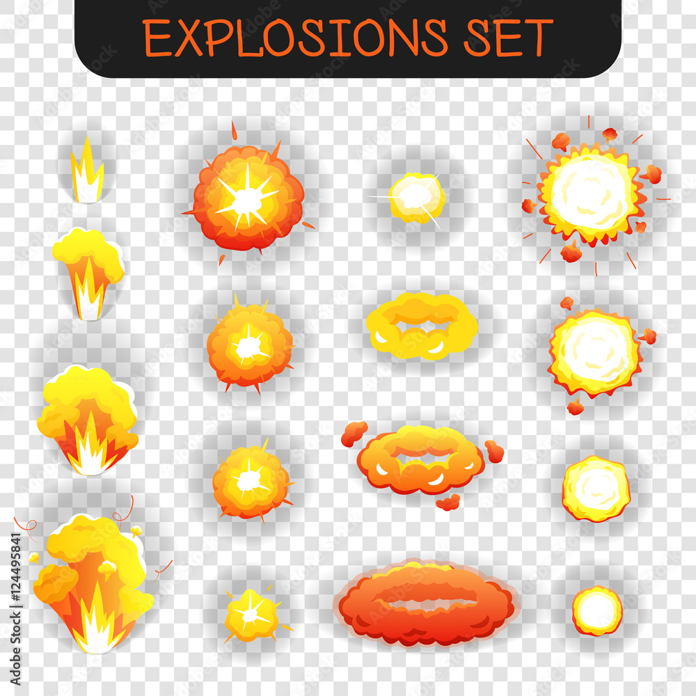 Cartoon Explosion Transparent Set Stock Vector | Adobe Stock