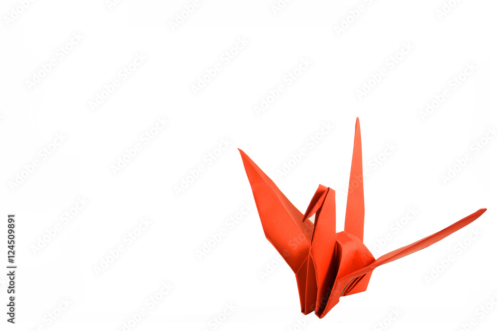 Red origami bird isolated on white background. Bird paper folding ...